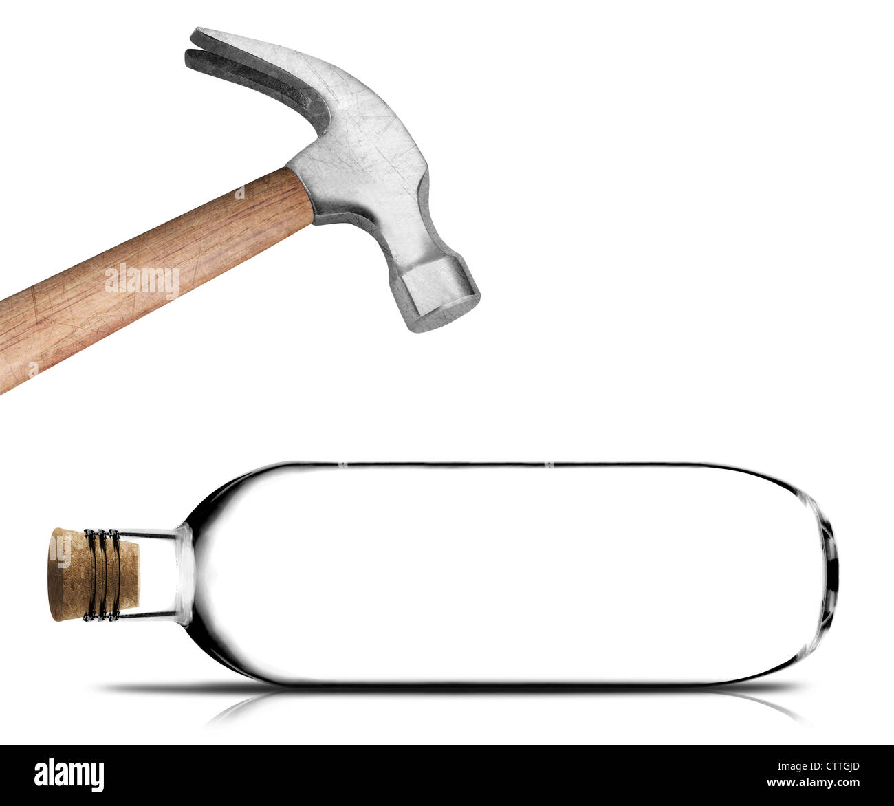 Hammer hitting empty bottle Stock Photo - Alamy