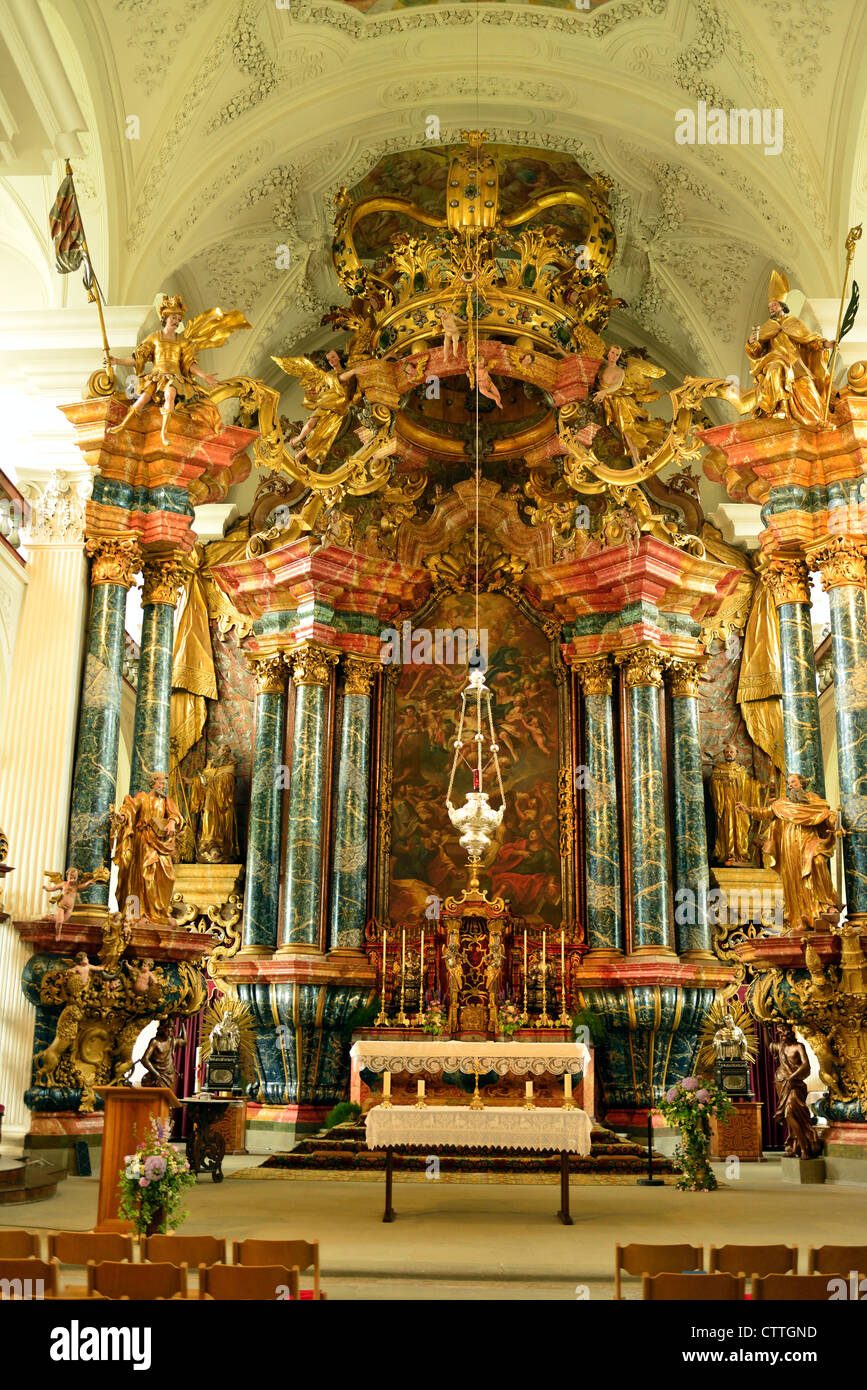 Monastery Rheinau, Switzerland, located at an island in the river Rhine ...