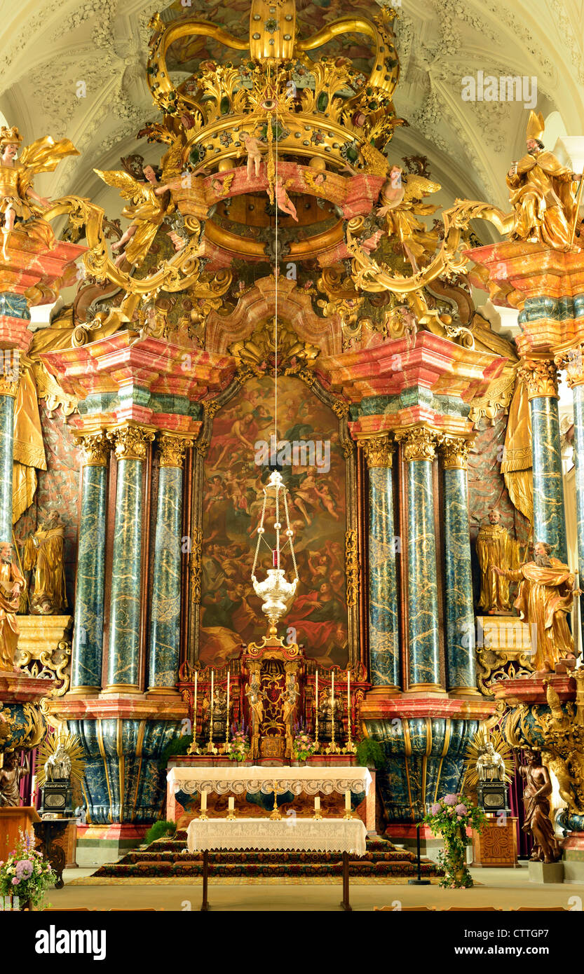 Monastery Rheinau, Switzerland, located at an island in the river Rhine ...