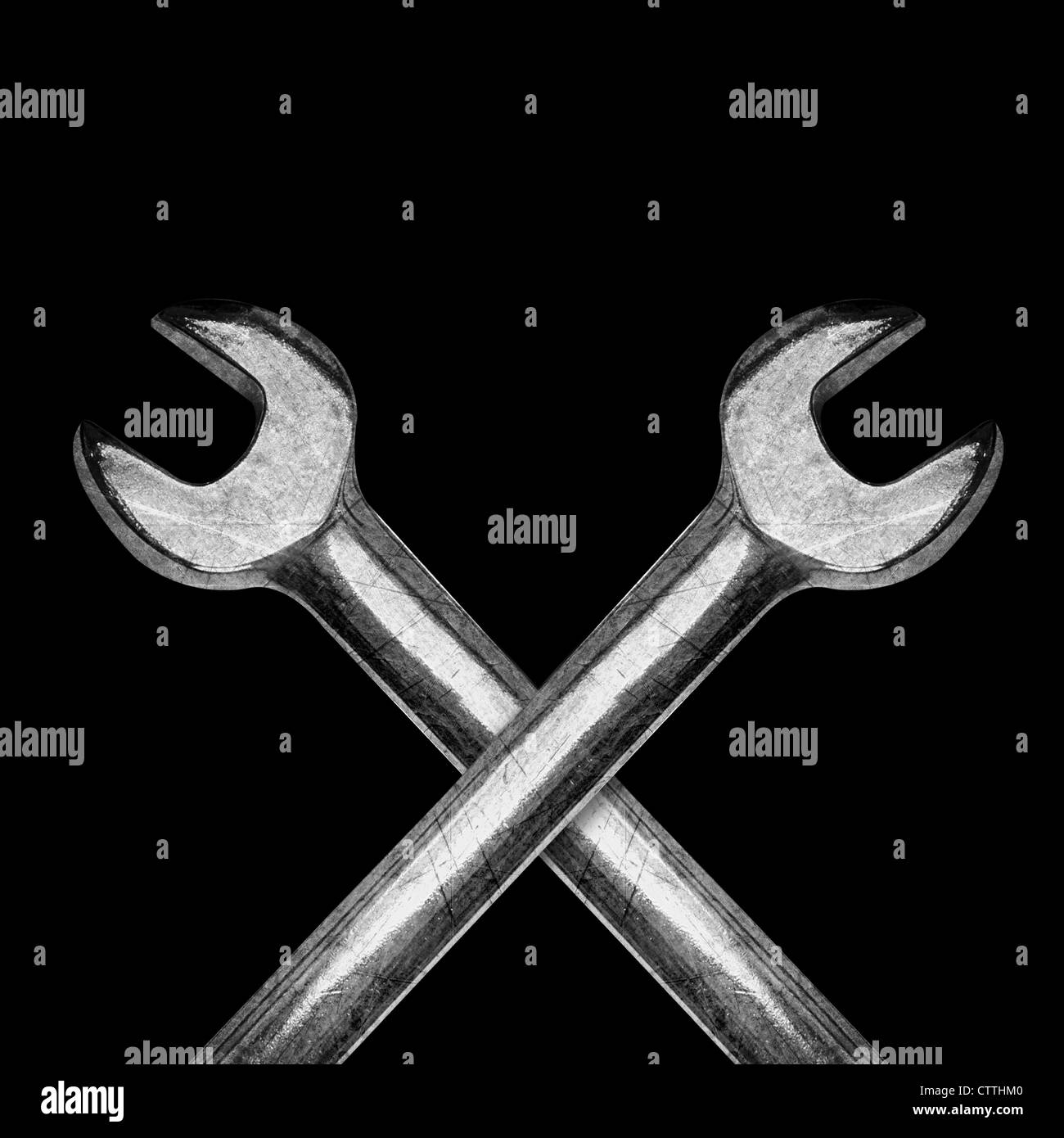 Two spanners or wrenchs on black background Stock Photo - Alamy