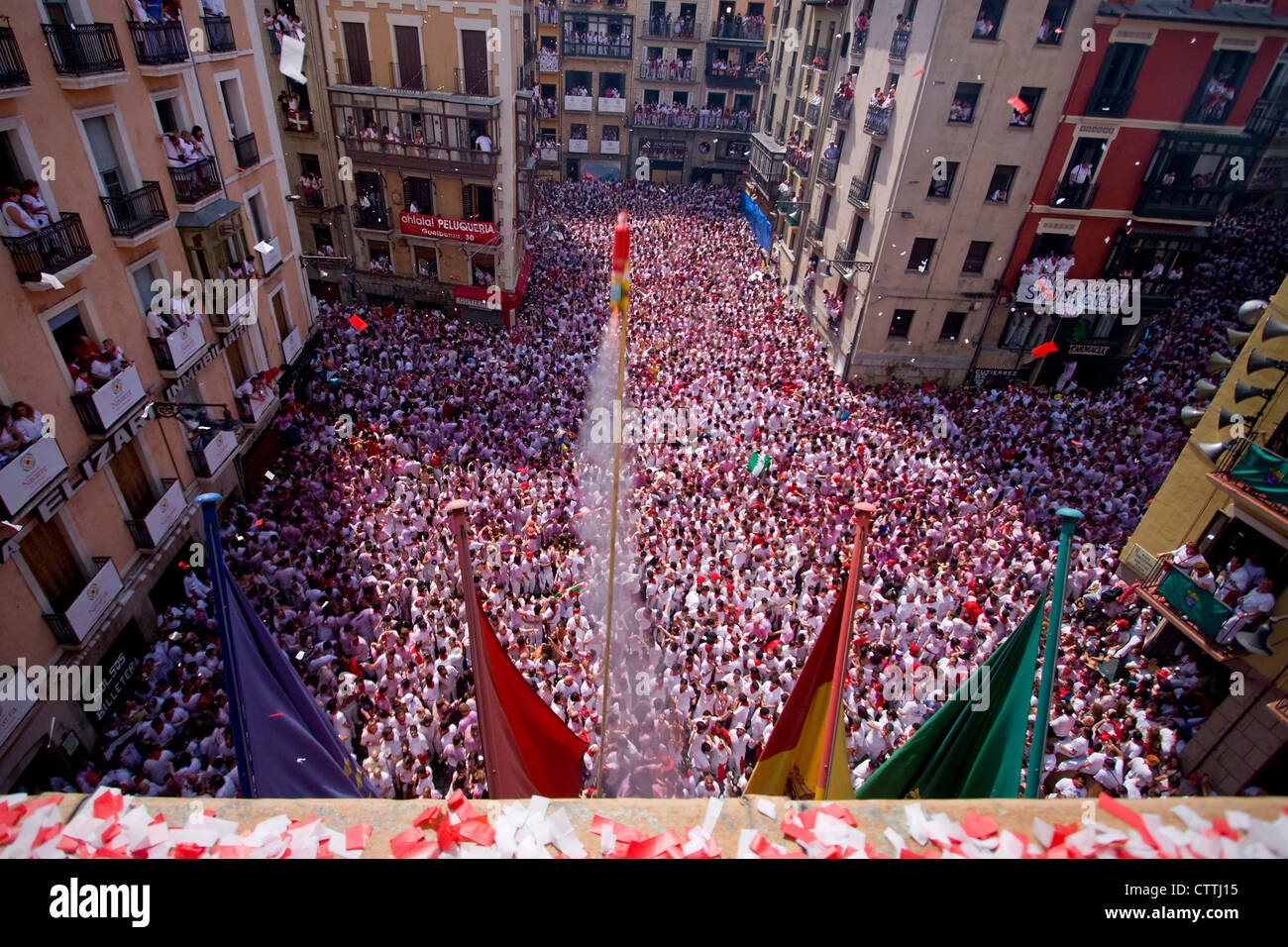 'Chupinazo', the opening ceremony of the San Fermin Festival. 7 July. Pamplona. Navarre, Spain ...
