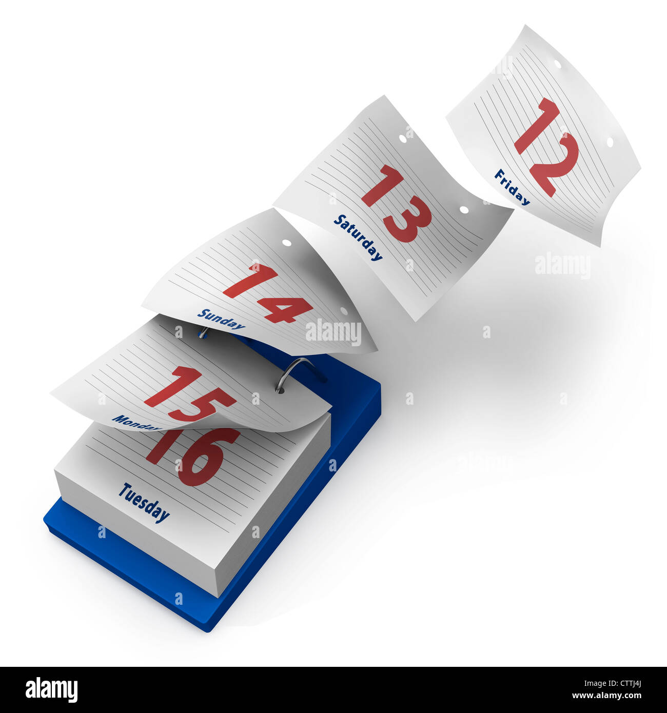 Desktop calendar showing how five days fly by on white background Stock ...