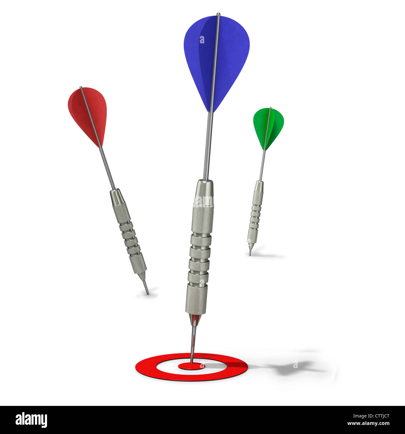 Dart hitting the center mark on target out of best of three Stock Photo ...