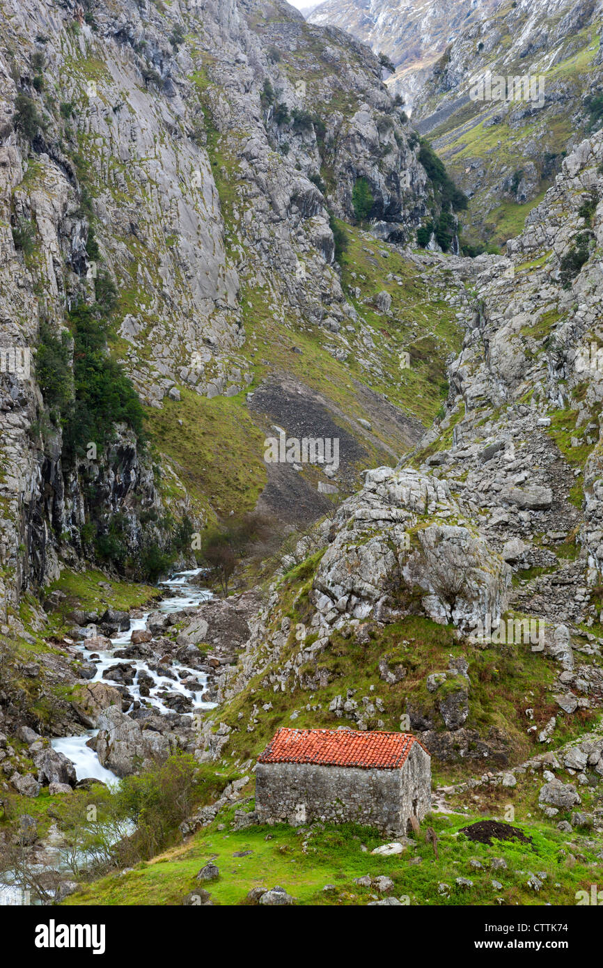River Cares and path to Bulnes village, Picos de Europa National Park ...