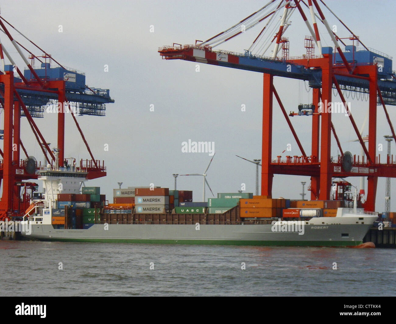 The feeder ship 'Robert' is seen at the container terminal in ...