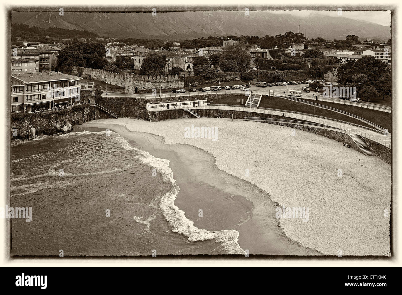 Aerial view of the Sablón beach in the municipality of Llanes of the ...