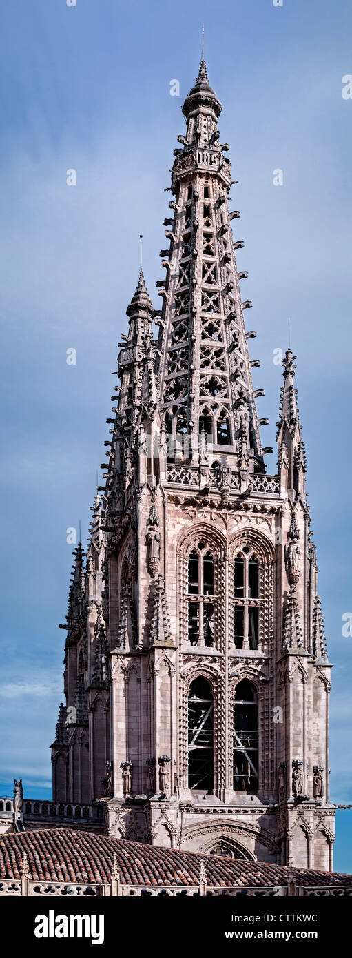Gothic needle in the tower of the cathedral of the city of Burgos ...