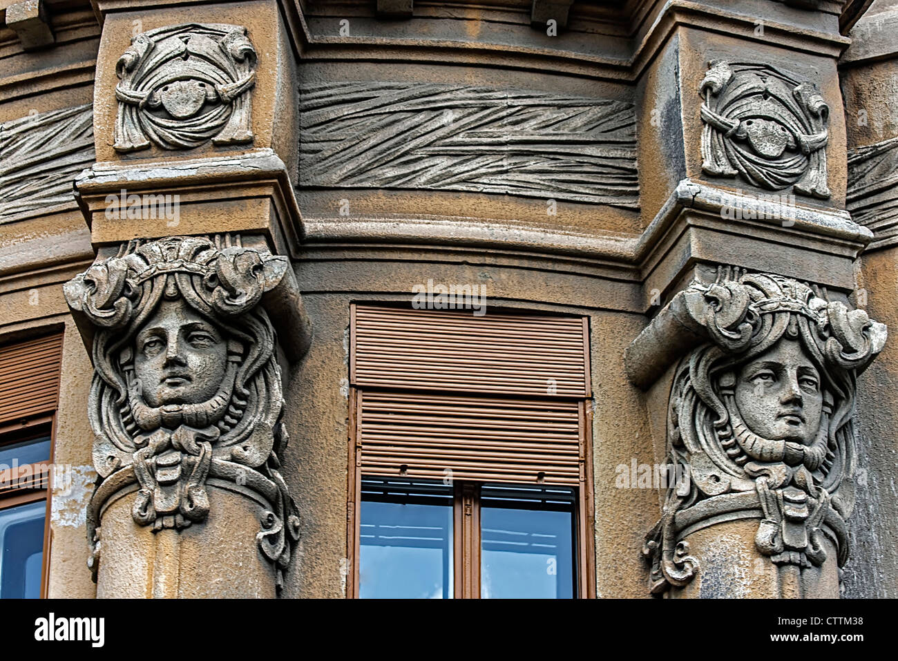 Architectural details on a historic building in Traian Square ...