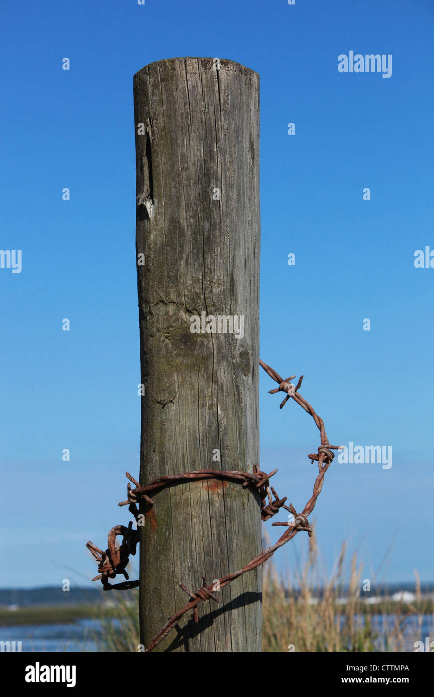 post with barb wire Stock Photo - Alamy
