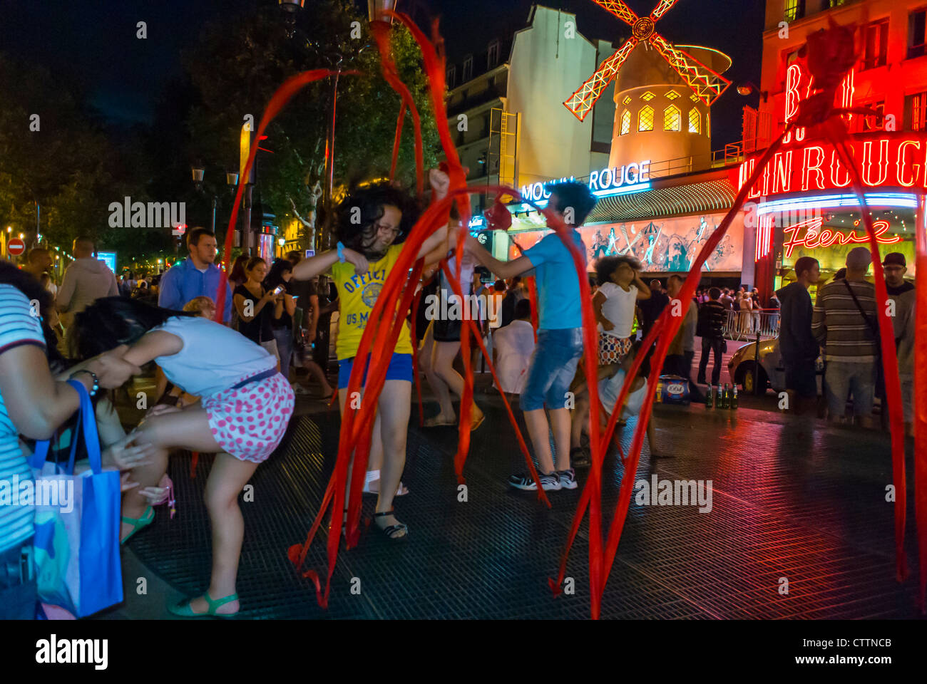 Paris, France, Pigalle District, at Night, Children Playing on Subway ...