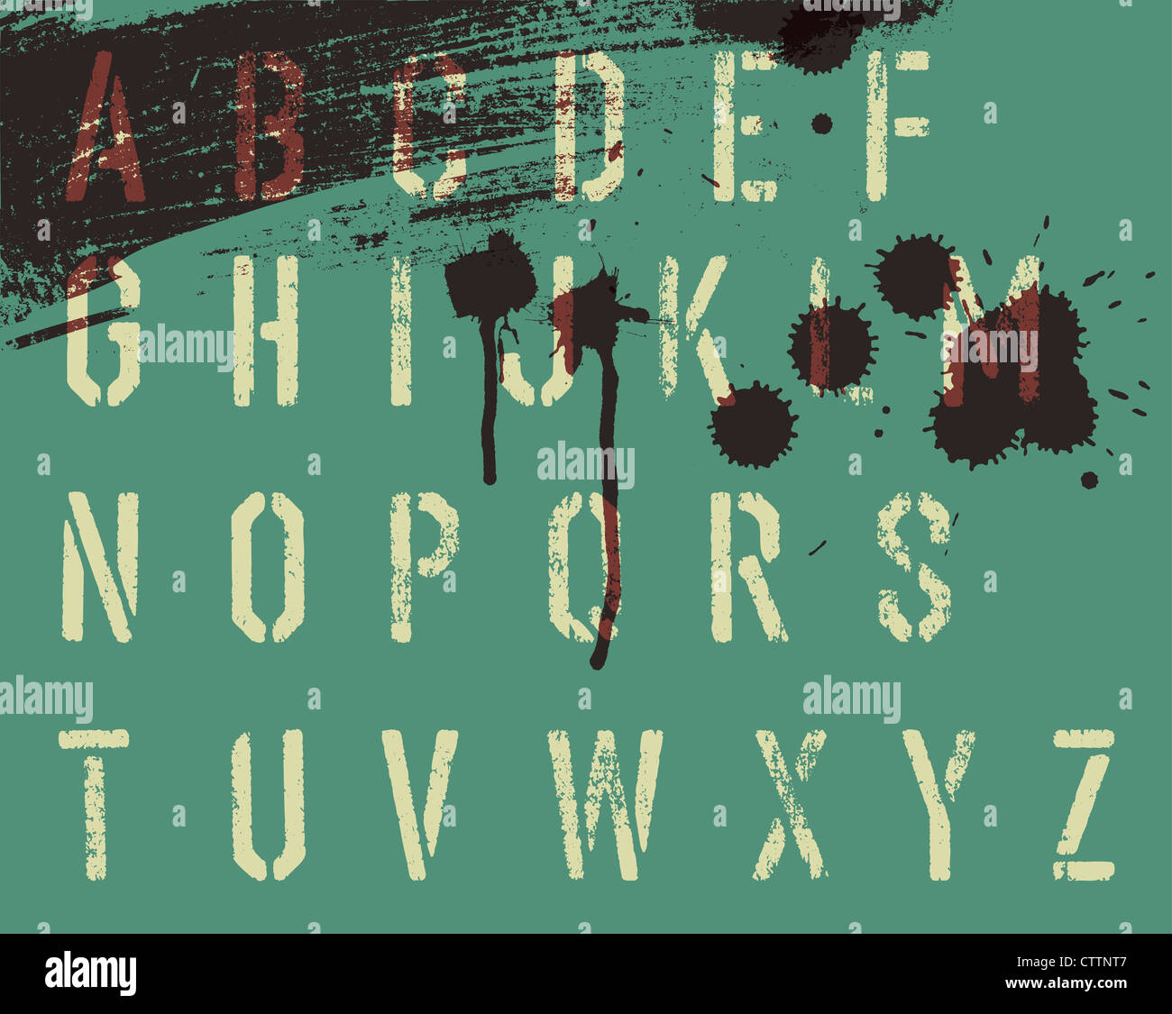 Grunge stencil alphabet with drops and streaks Stock Photo - Alamy