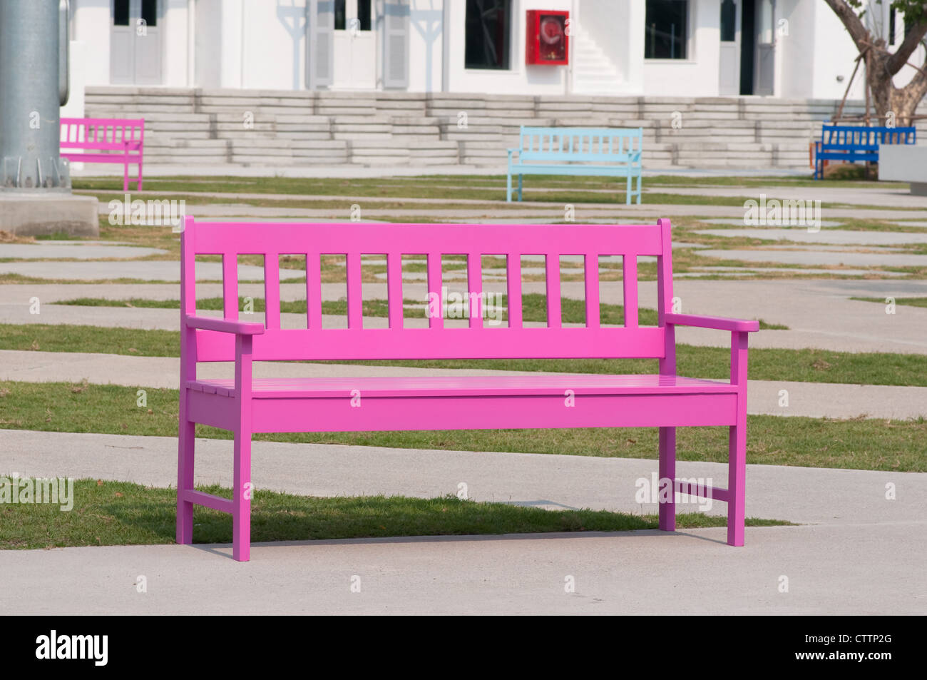 pink street chair in the park Stock Photo - Alamy