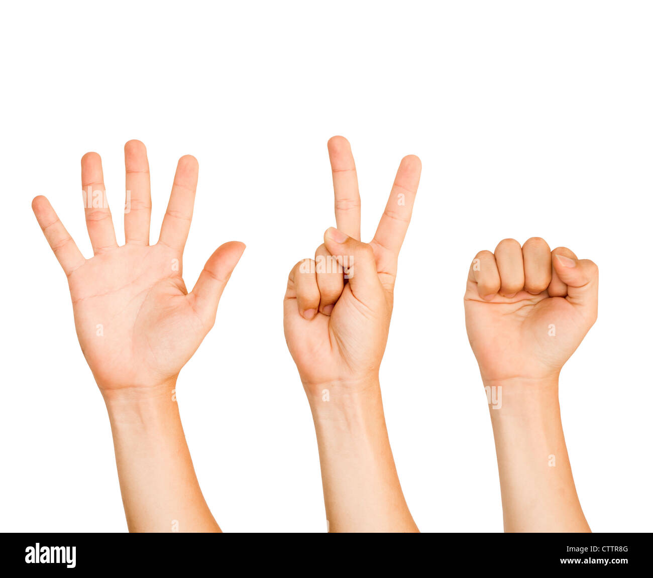 isolated hand with sign of rock,paper,scissors games Stock Photo - Alamy