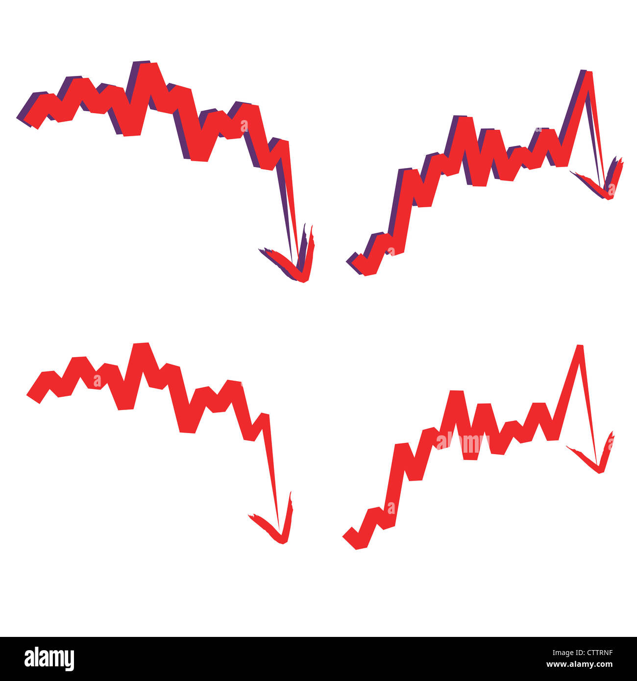 stocks index downward arrow, indicate decline and sharp turn. Isolated ...