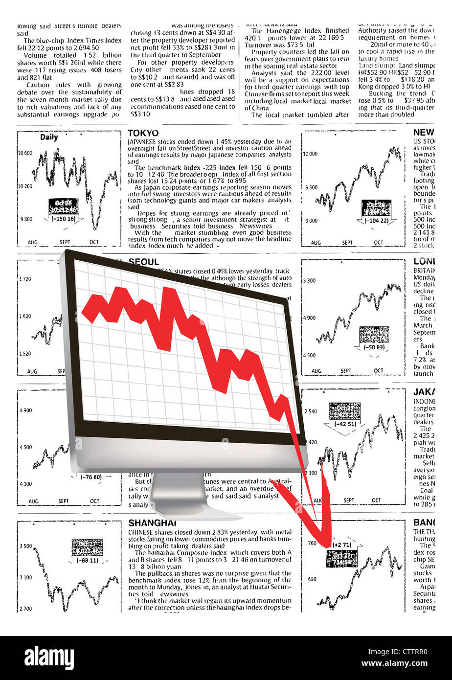 financial crash, with fake financial news background Stock Photo - Alamy