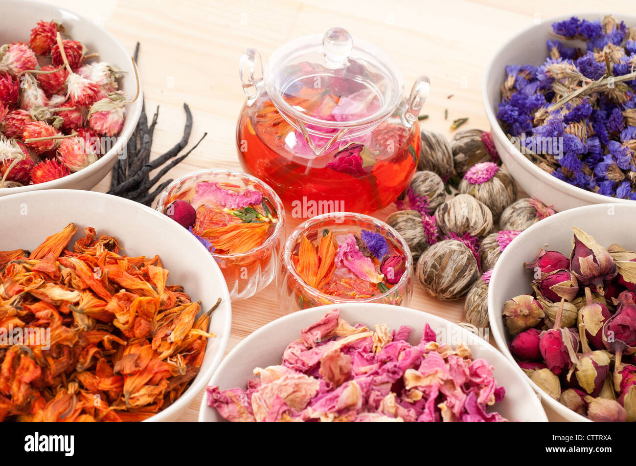 Herbal natural floral tea infusion with dry flowers ingredients Stock ...