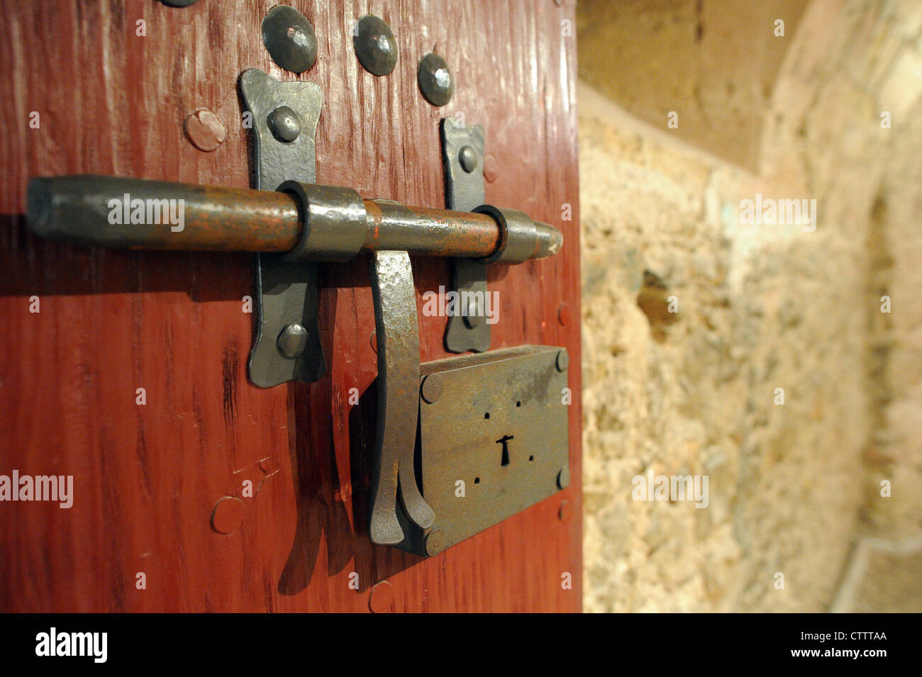 Medieval lock of the "Edmond Dantes" cell in the Chateau d'If, the ...