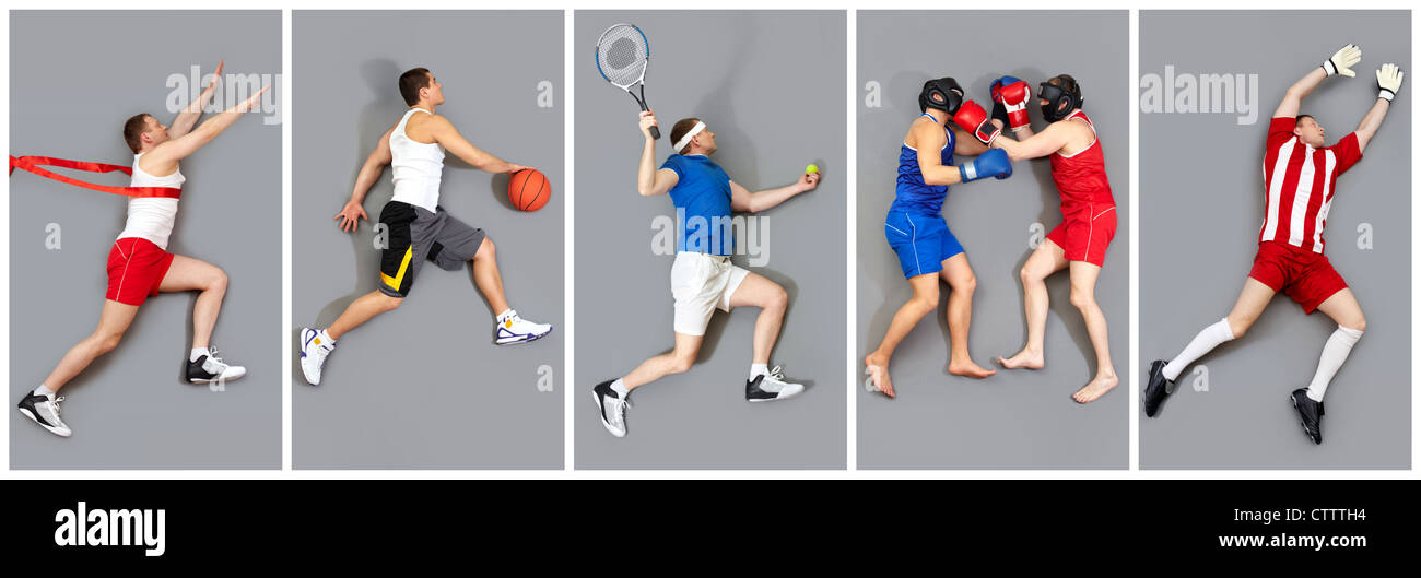 Collage of young men in different sports activities Stock Photo - Alamy