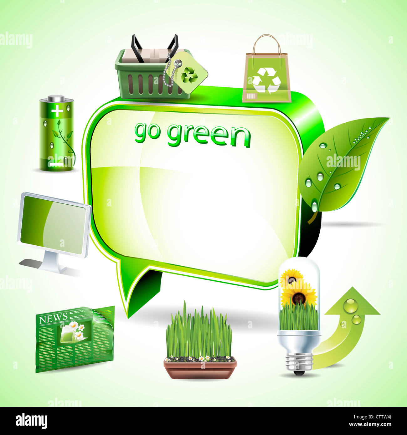 Green environment symbols on text box Stock Photo - Alamy