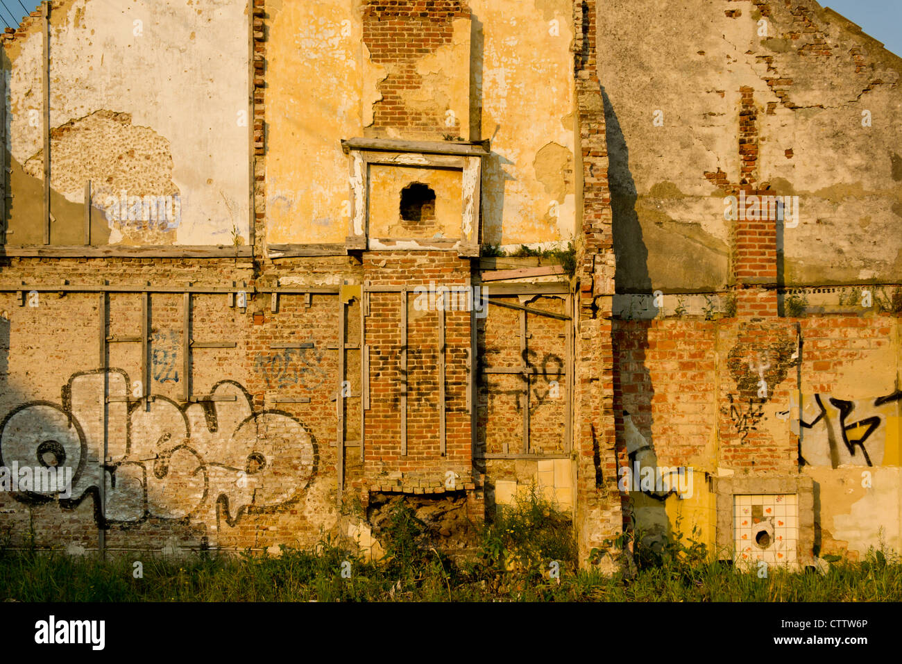Doel, an abandoned village located between the harbors (Port of Antwerp ...