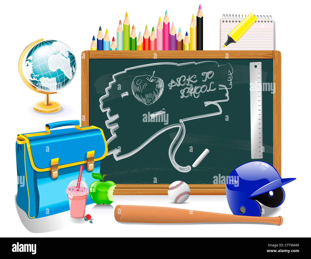 Back to school background with stationery Stock Photo - Alamy