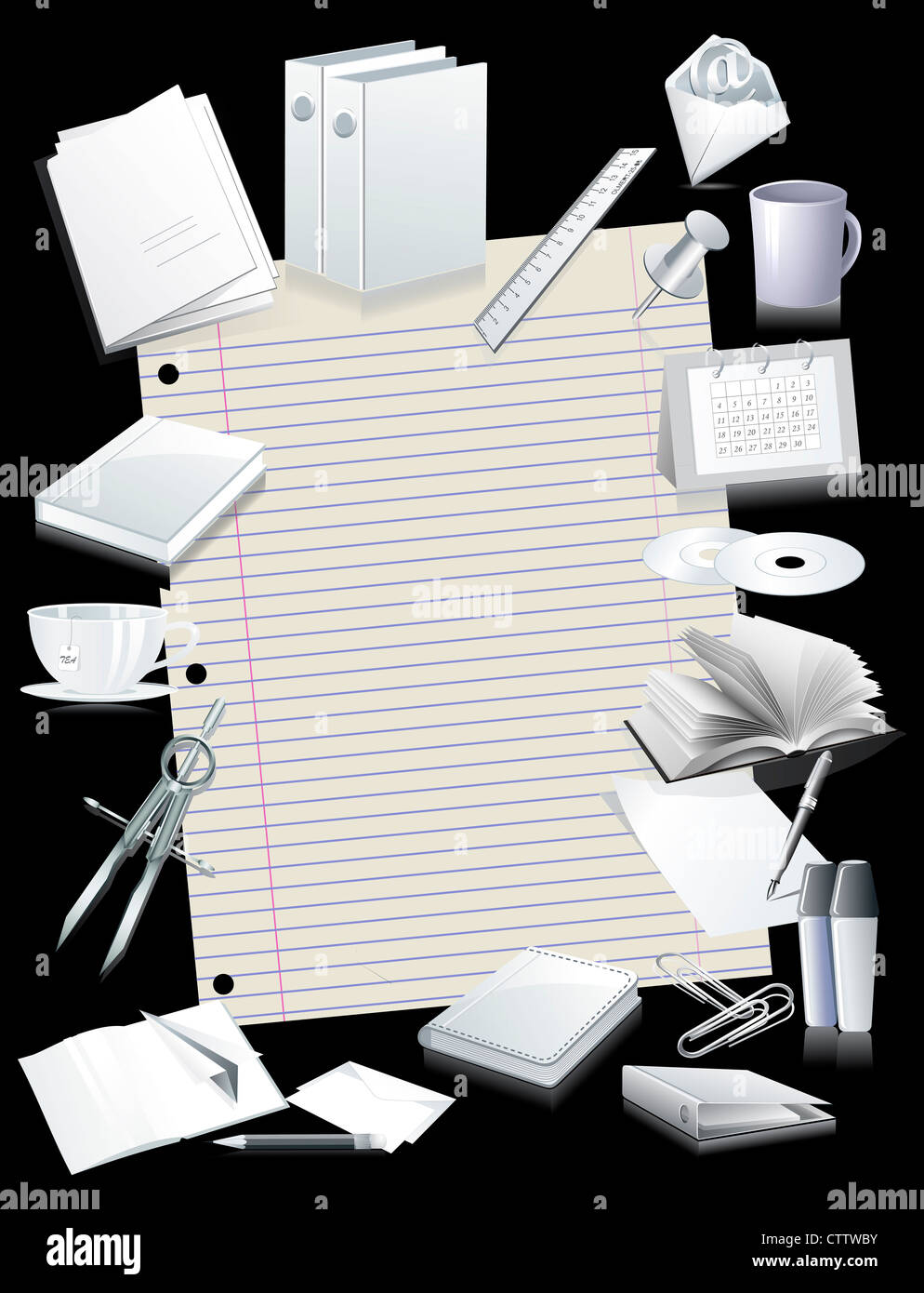 stationery collection of various white note papers Stock Photo - Alamy