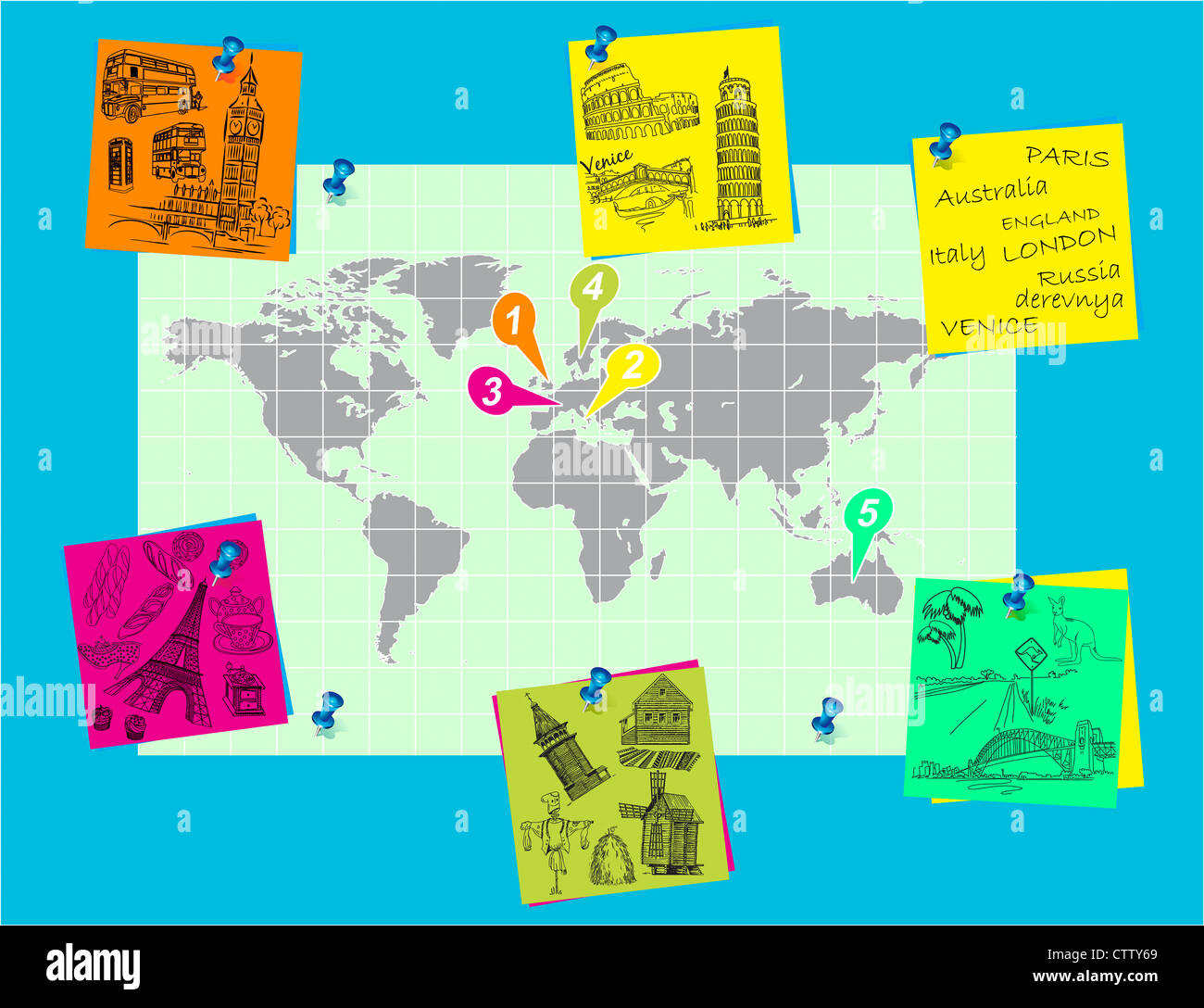 pinned on the world map to travel Stock Photo - Alamy