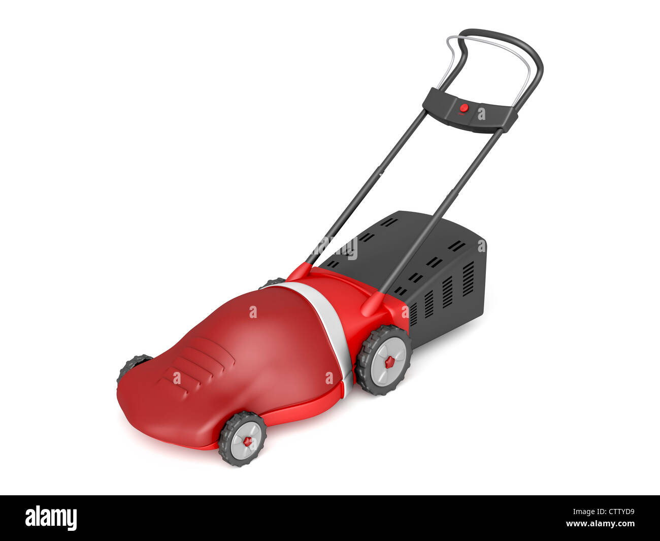 Red electric lawn mower on white background Stock Photo - Alamy