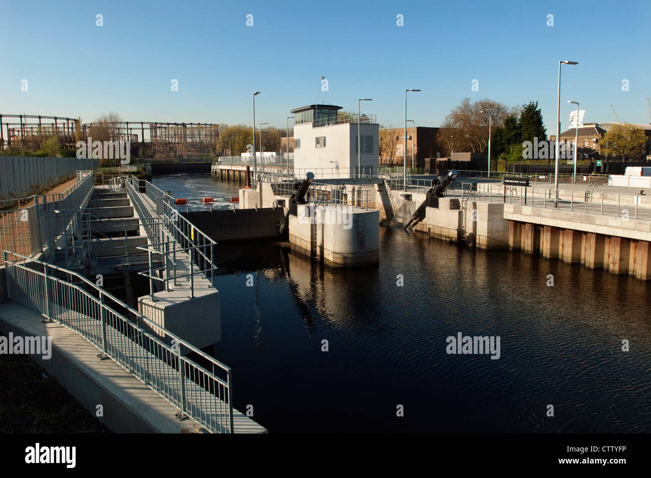 Three Mills lock used for providing a route for barges to enter the ...