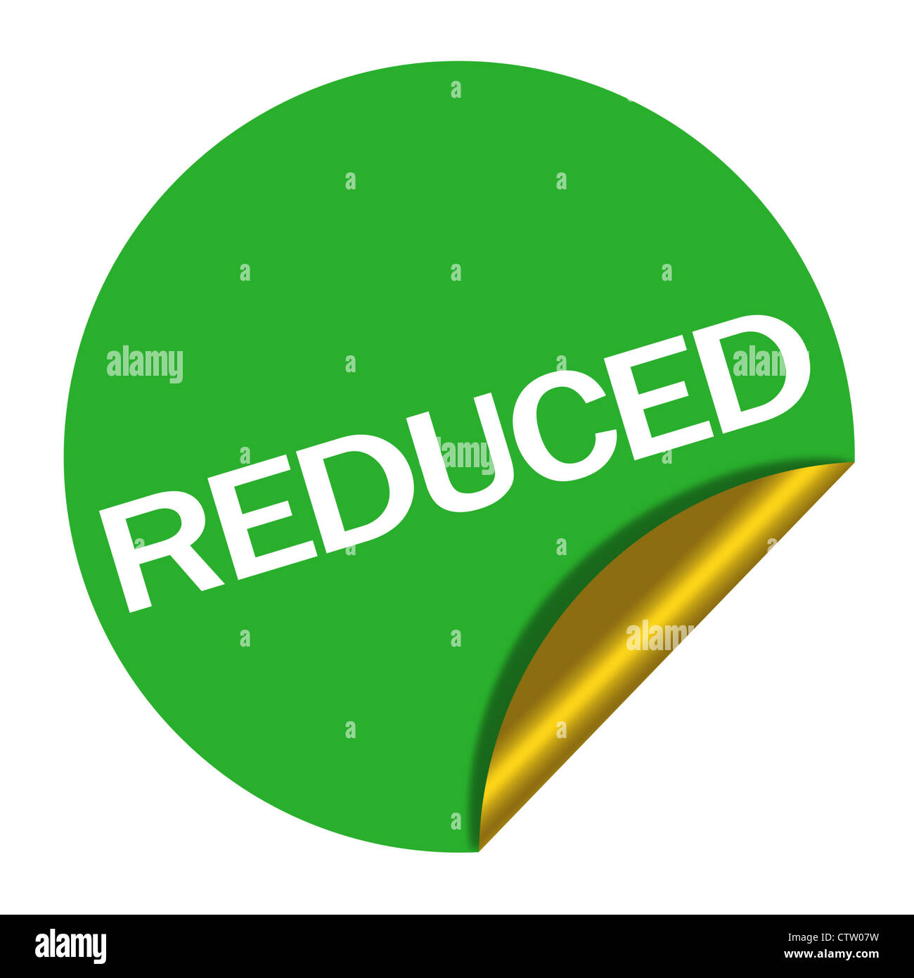 Reduced price green sticker on white Stock Photo - Alamy