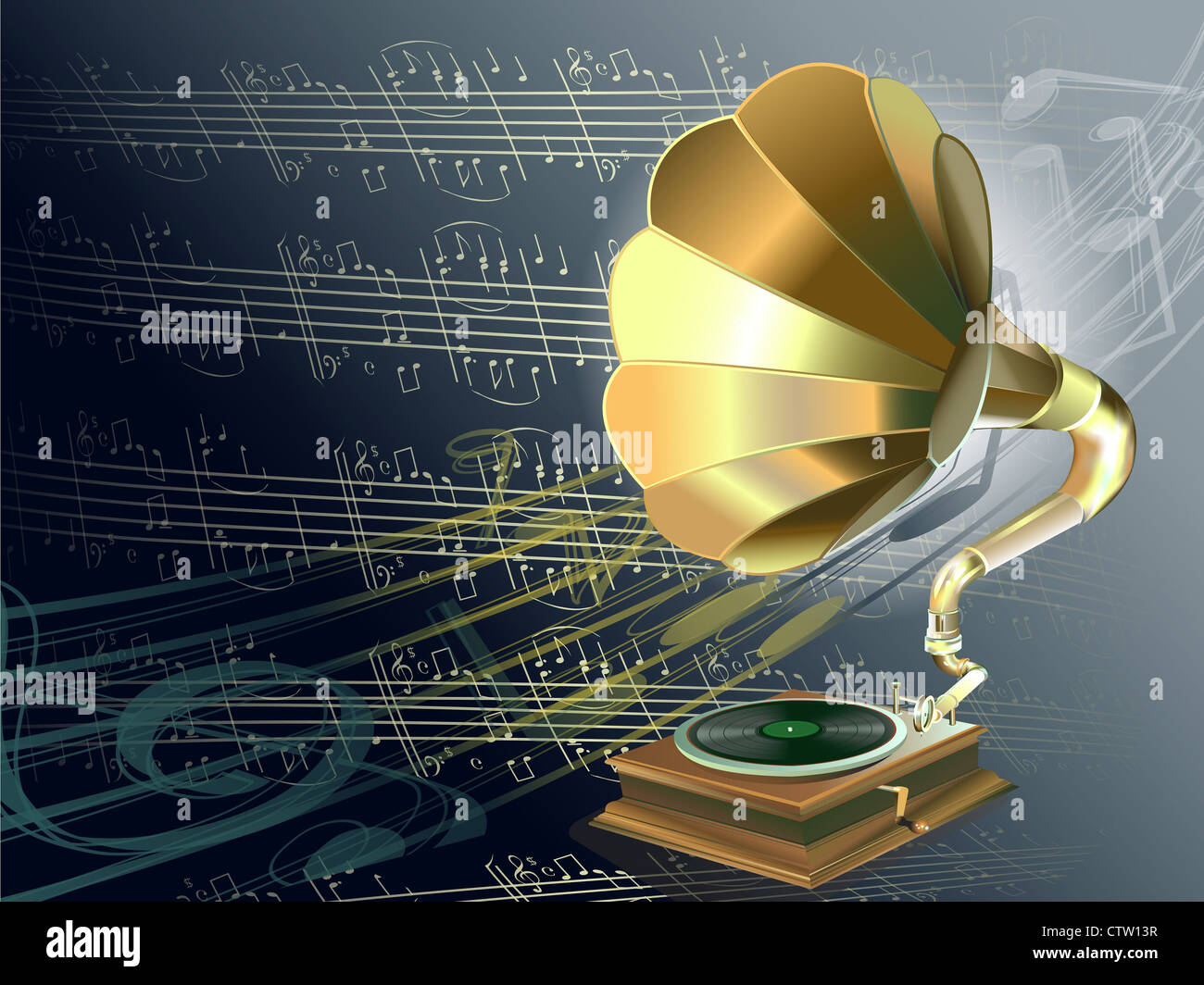 music with gramophone on musical notes background Stock Photo - Alamy