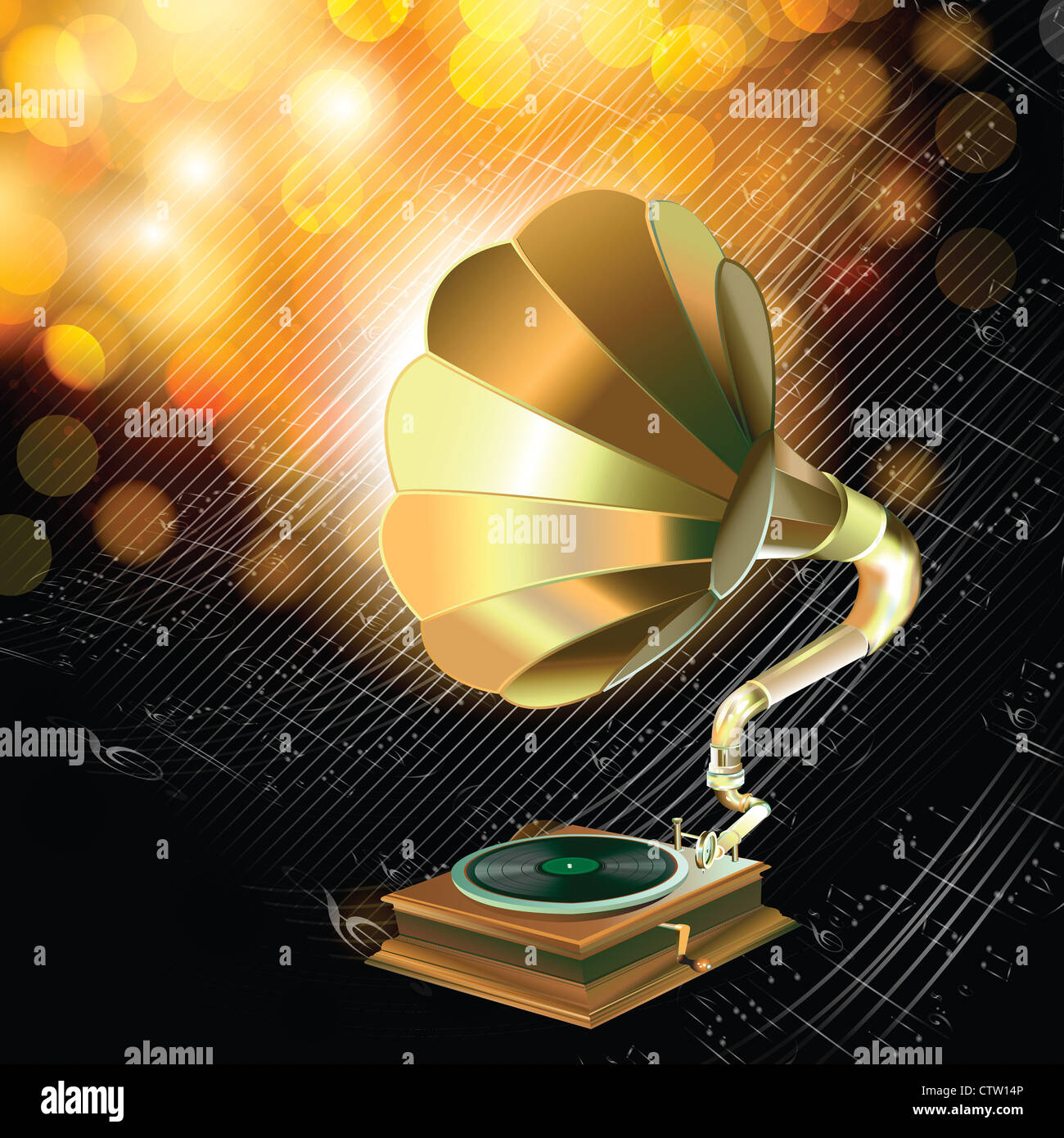 music with gramophone on musical notes background Stock Photo - Alamy