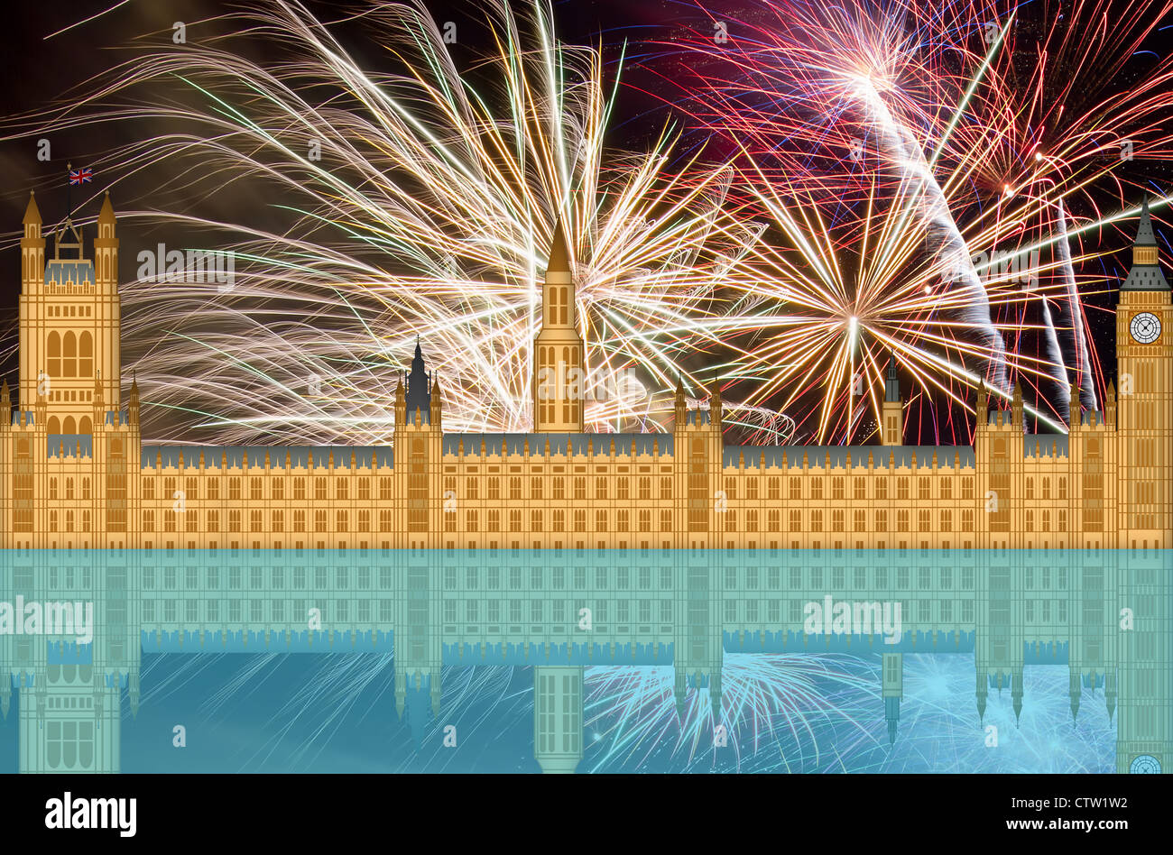 UK London England Westminster Palace Skyline with Fireworks Background ...
