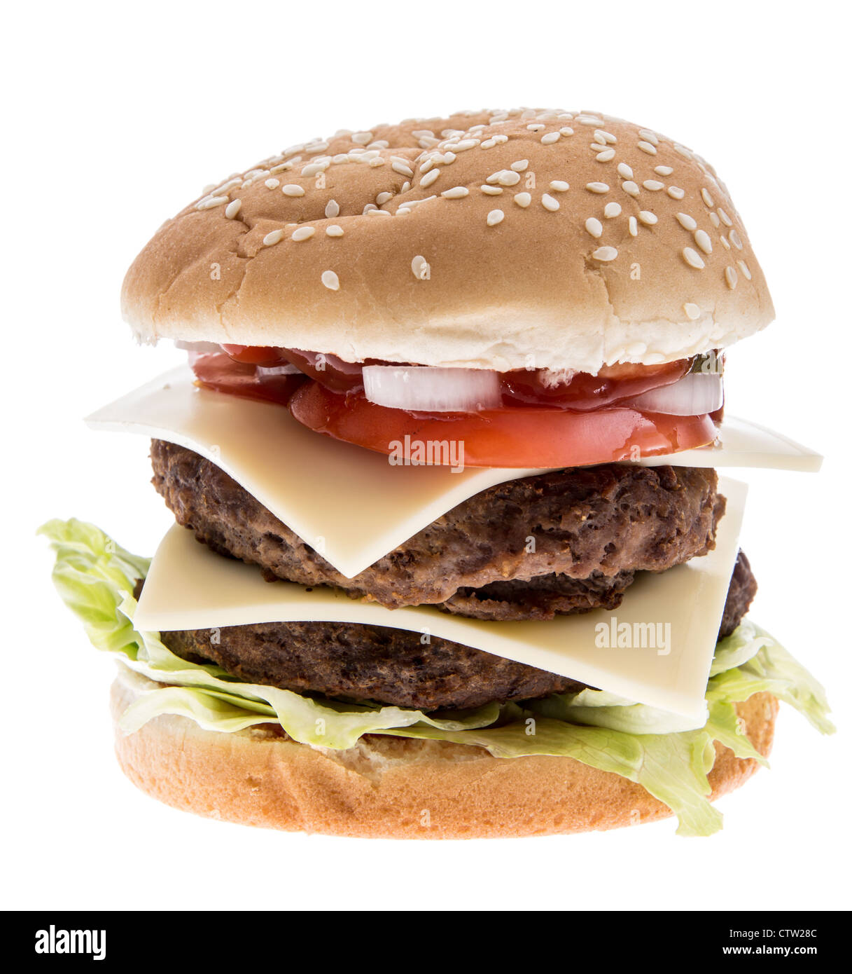 Double Burger with Cheese isolated on white Stock Photo - Alamy