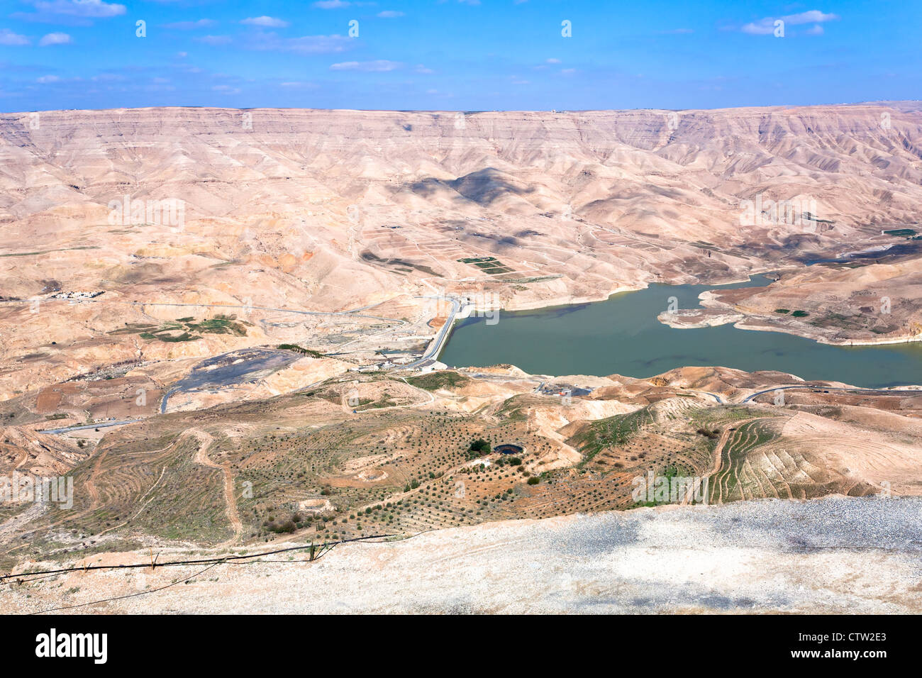 panorama valley of Wadi Al Mujib river and dam, Jordan Stock Photo - Alamy
