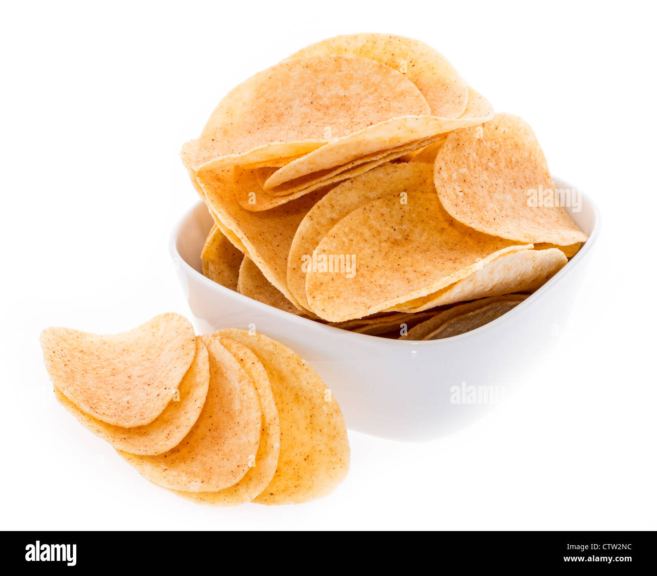 Heap of Chips in a bowl isolated on white background Stock Photo - Alamy