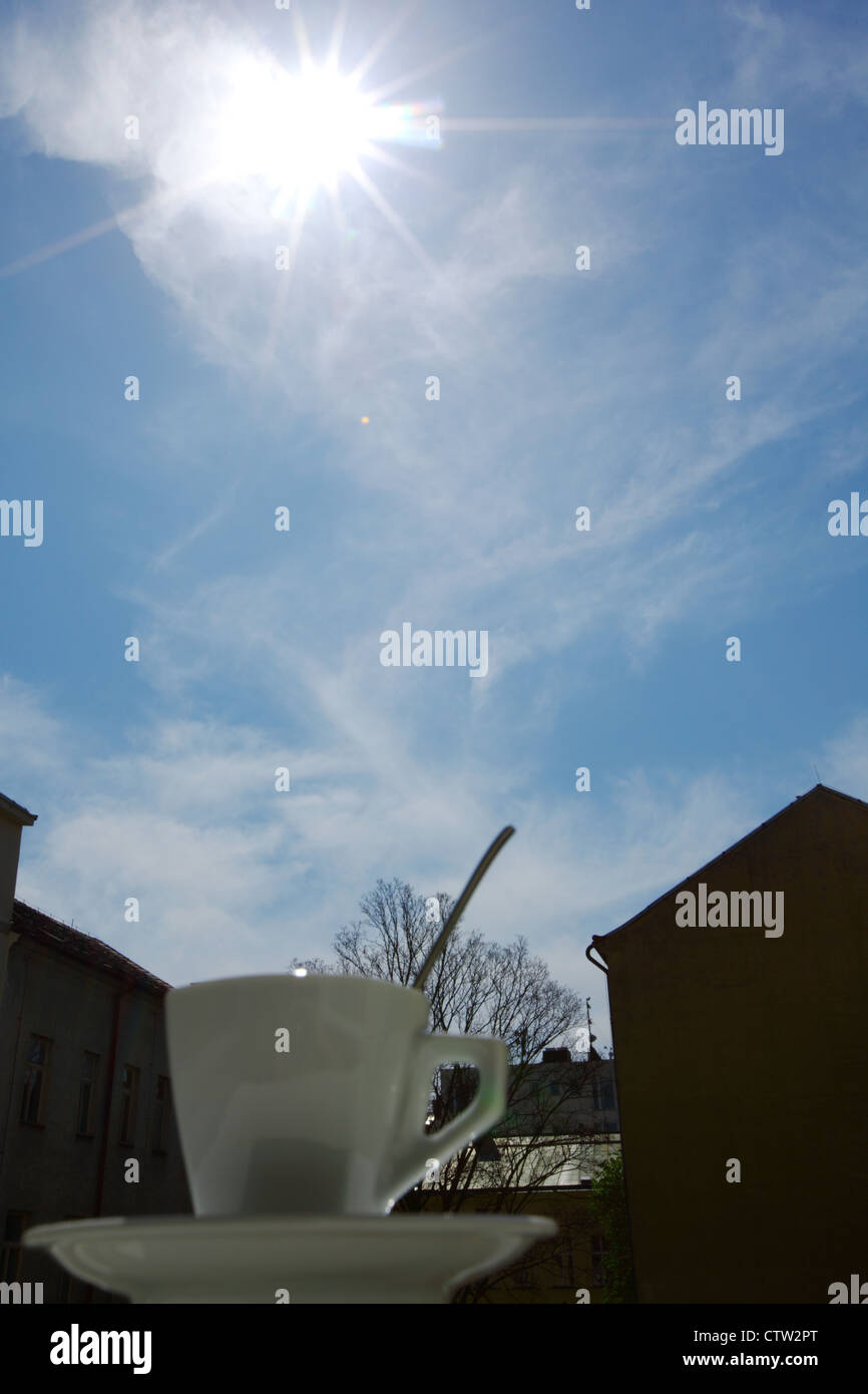 Blue morning sky with isolated white clouds hi-res stock photography ...