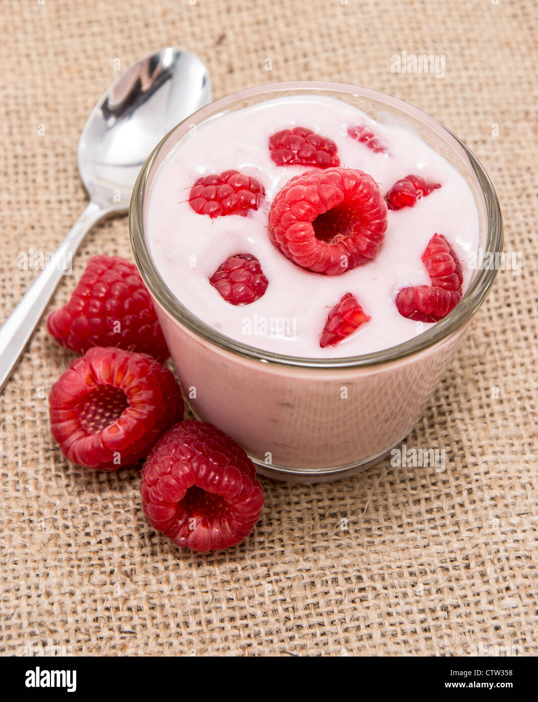 Fresh made Rasperry Yogurt on rustic background Stock Photo - Alamy