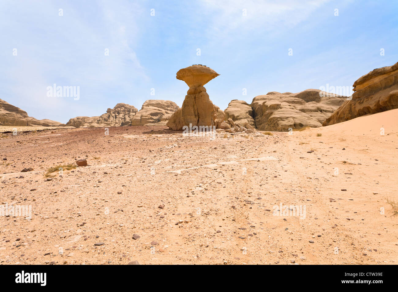 Mushroom rock in Wadi Rum desert, Jordan Stock Photo - Alamy