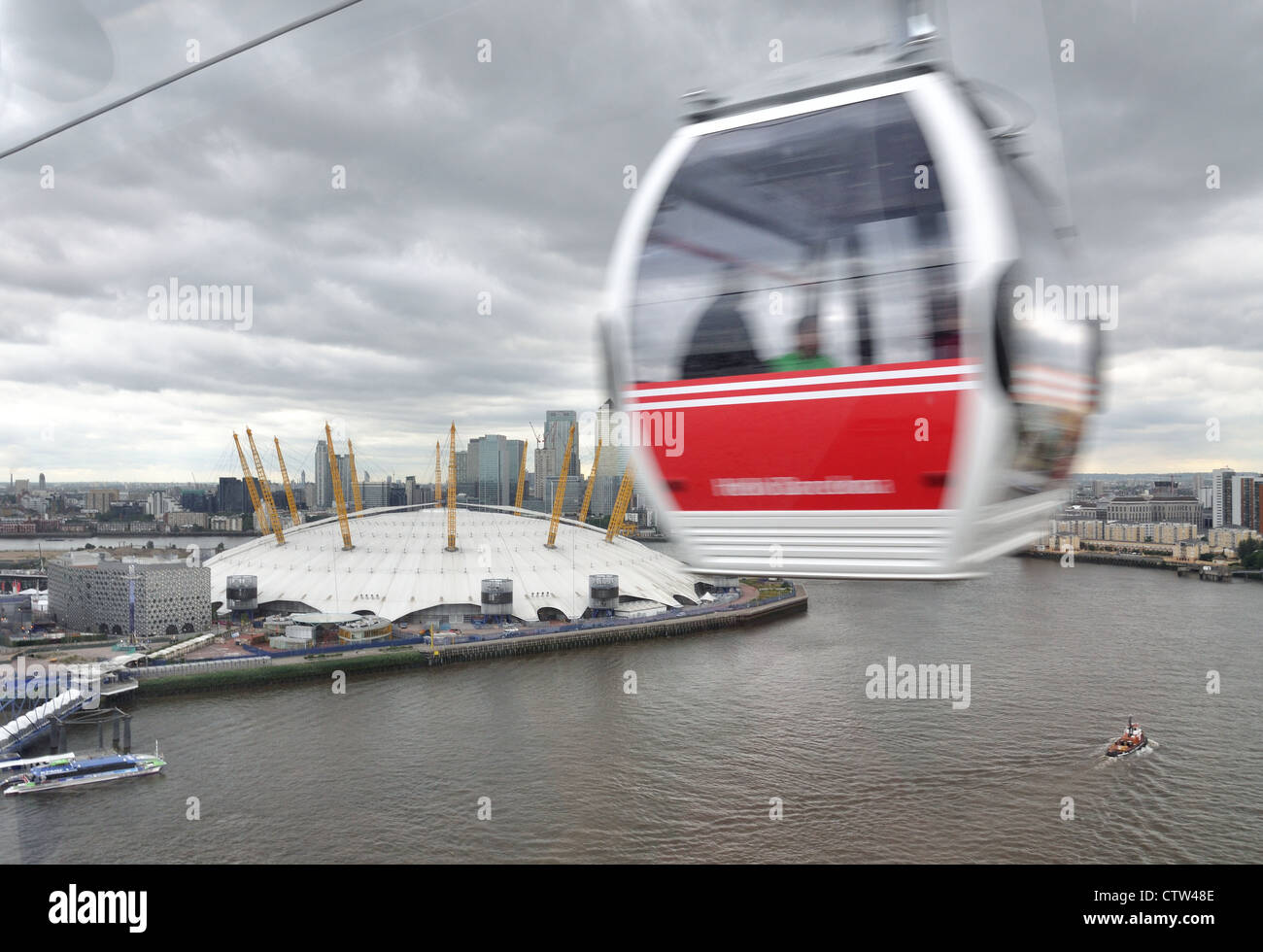 On the Emirates Air-line showing the O2 Arena (The Millennium Dome ...