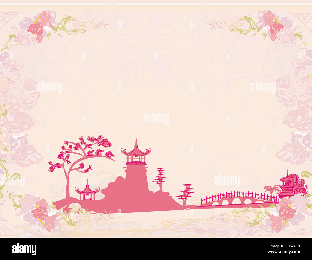 old paper with Asian Landscape Stock Photo - Alamy