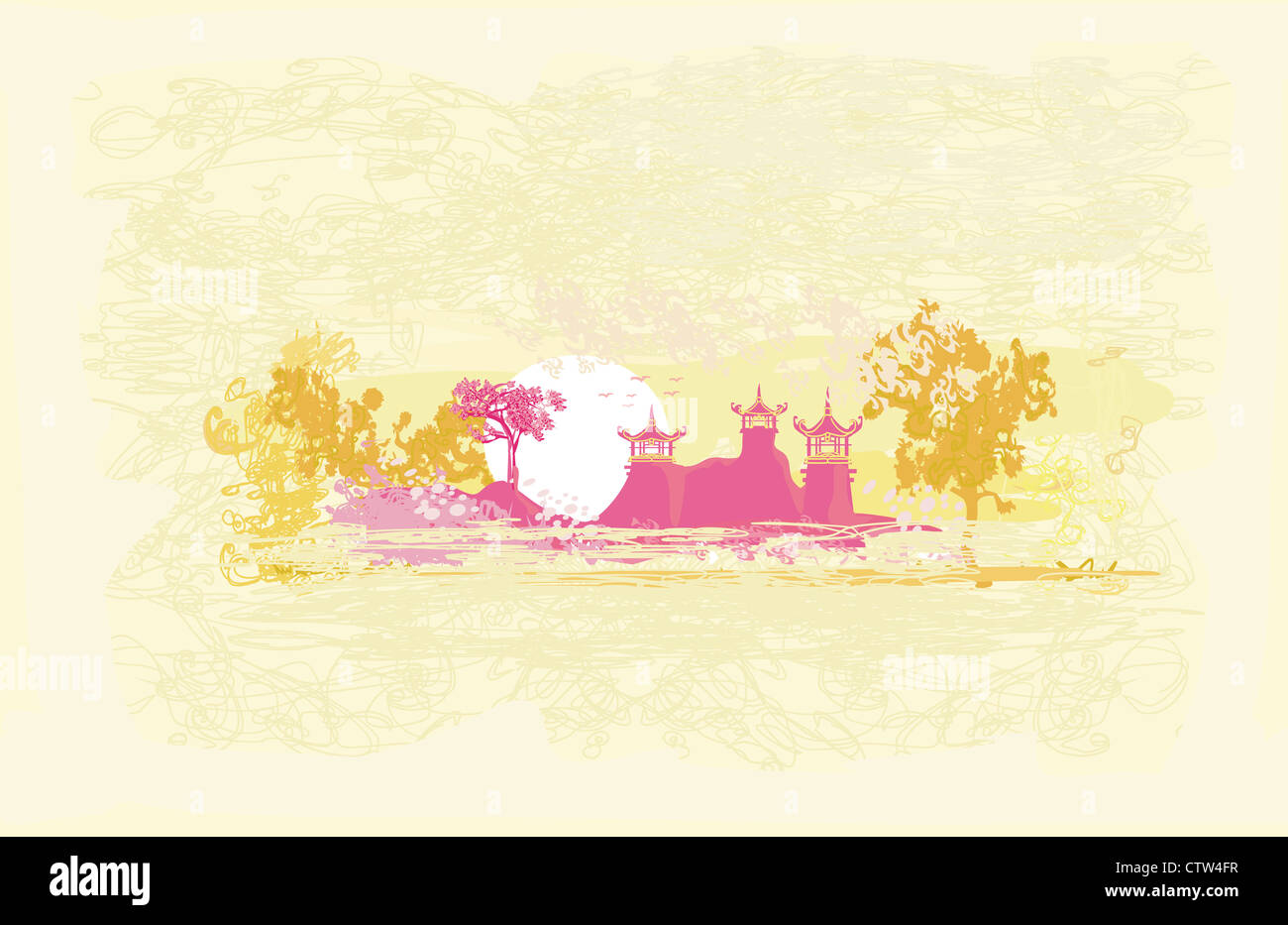 old paper with Asian Landscape Stock Photo - Alamy
