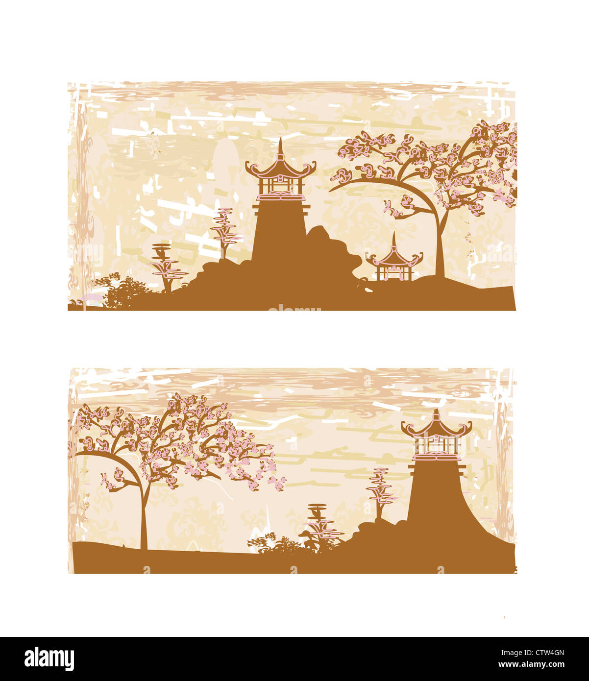 old paper with Asian Landscape set Stock Photo - Alamy