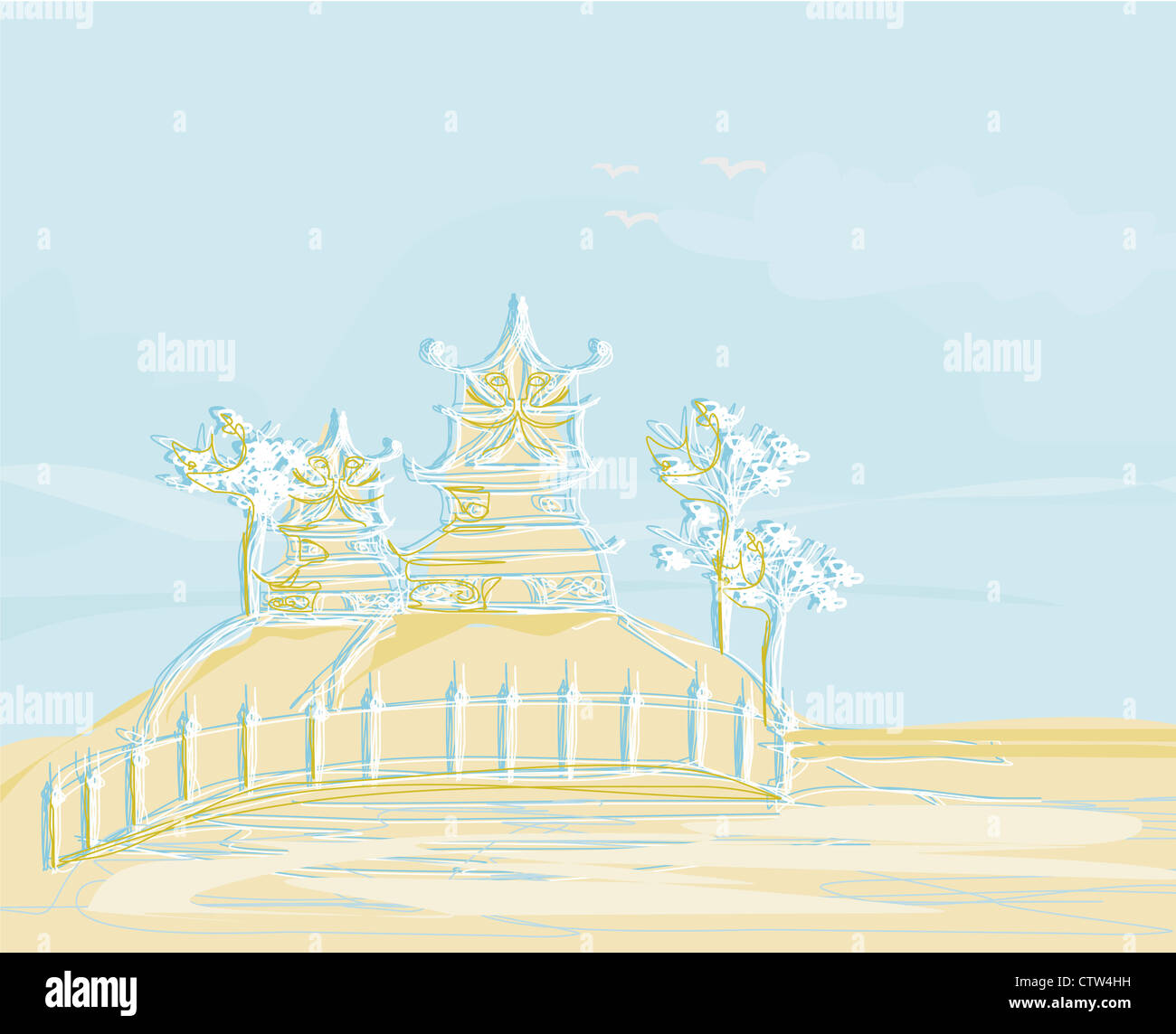 old paper with Asian Landscape Stock Photo - Alamy