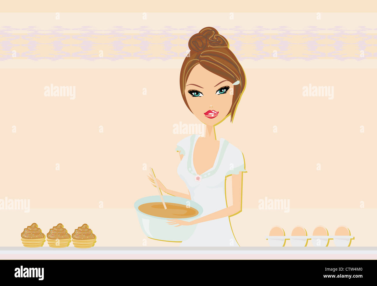 Beautiful lady cooking desserts Stock Photo - Alamy