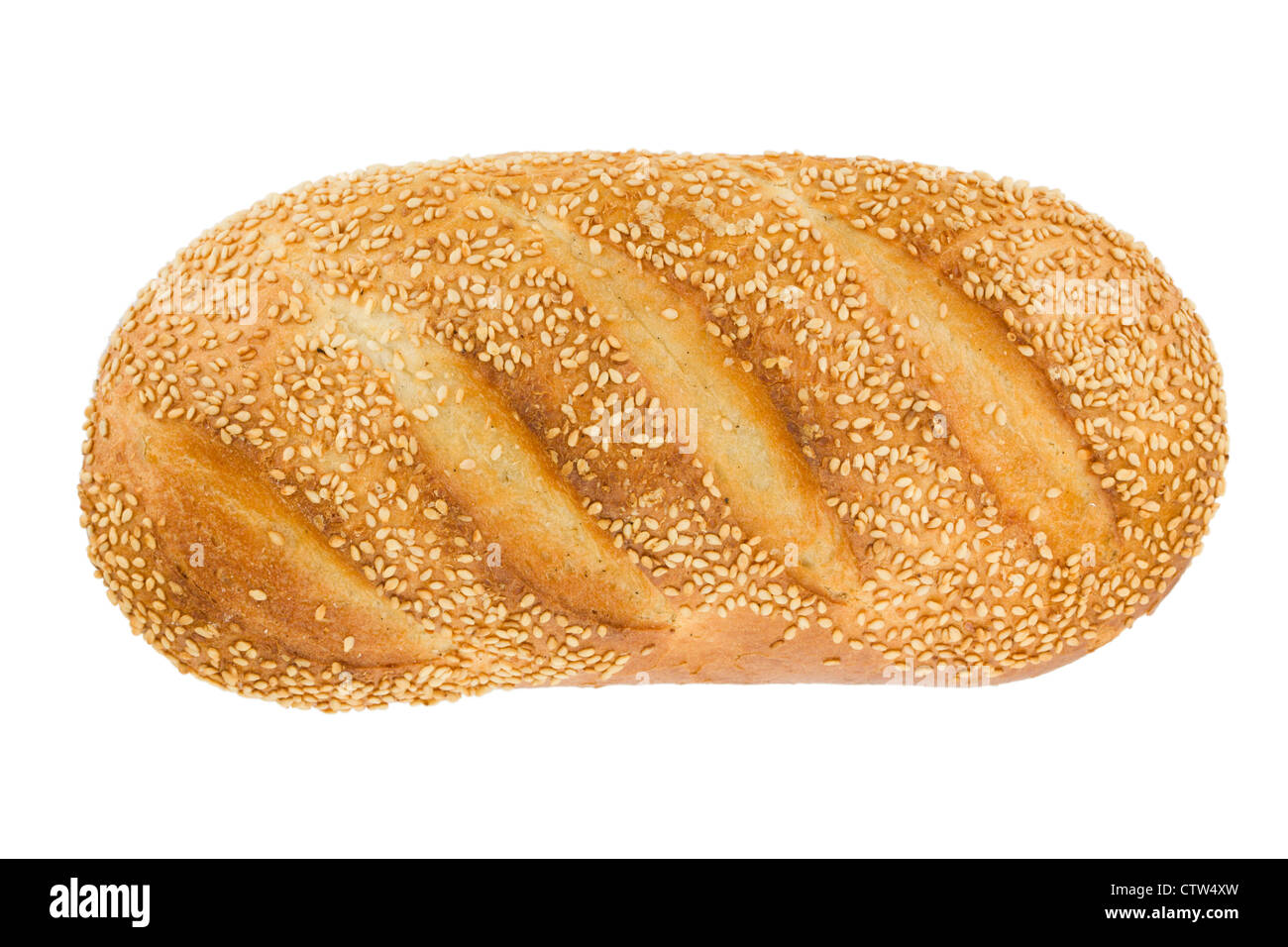 White bread with sesame. View from above. Isolated on white background ...