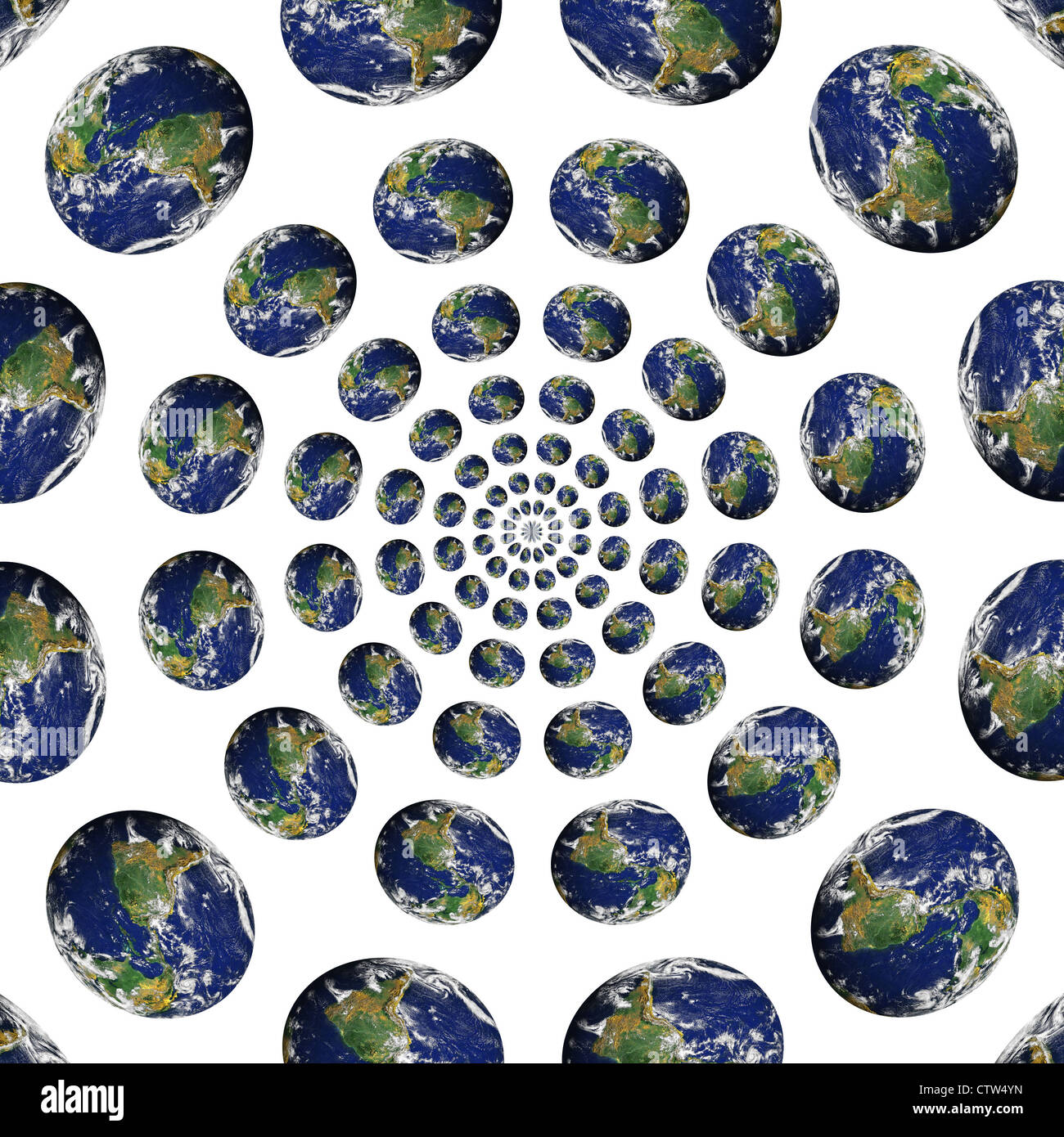 A bunch of planet earths in a circular vortex Stock Photo - Alamy