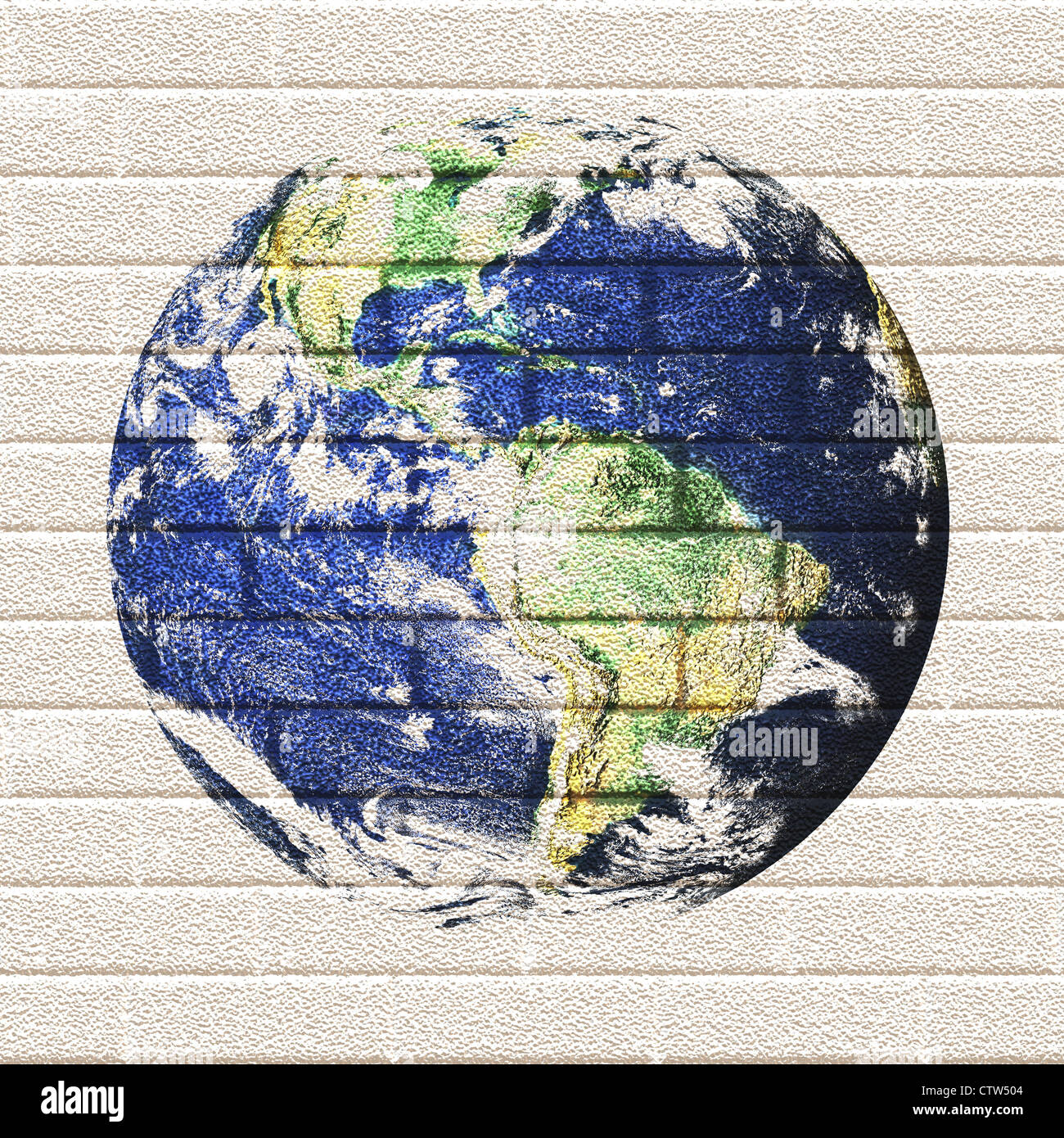 Illustration of the earth painted on a brick wall Stock Photo - Alamy