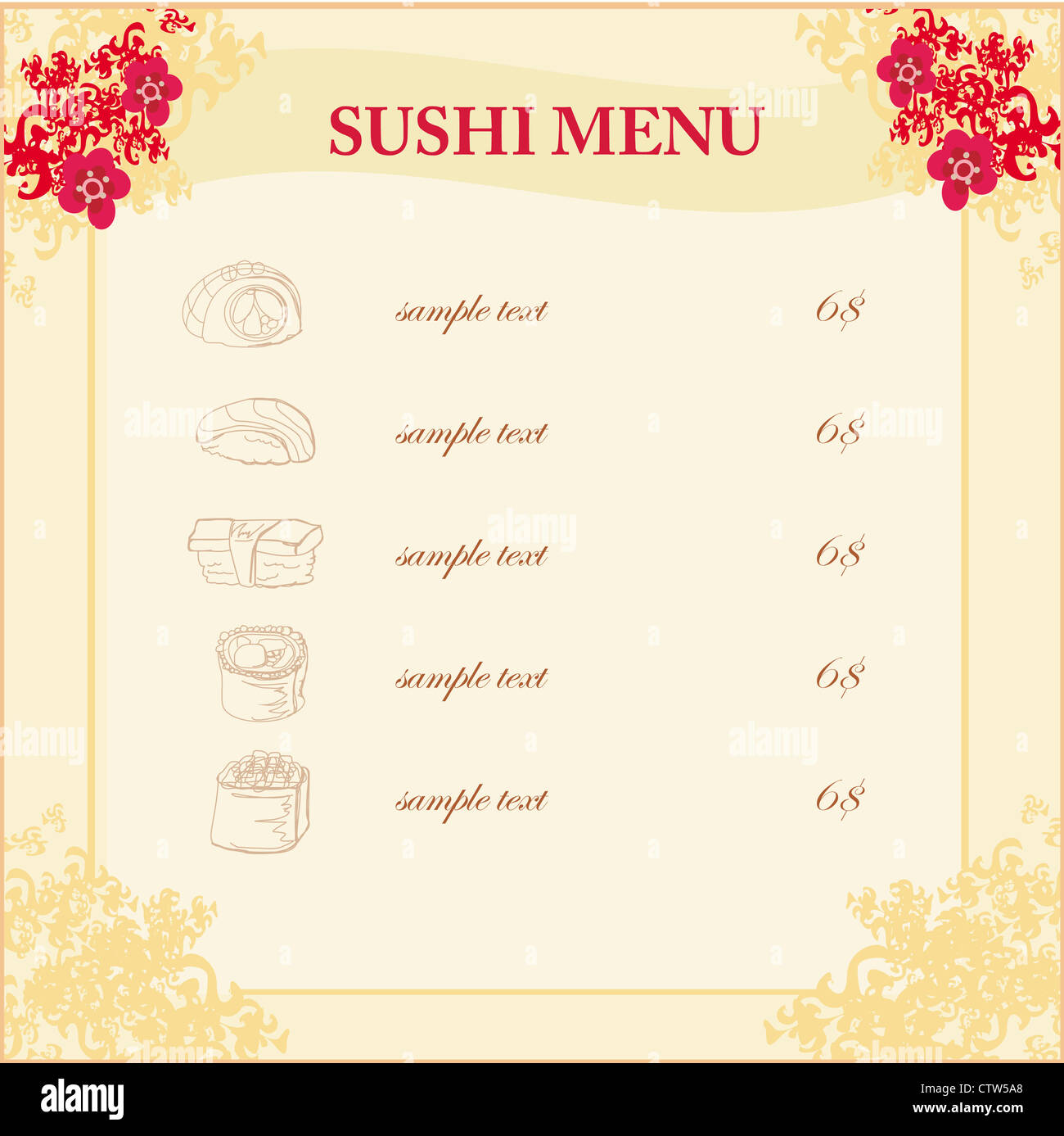 template of traditional Japanese food menu Stock Photo - Alamy
