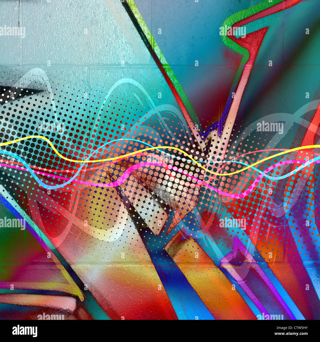 A funky urban background texture with audio waveform lines and halftone ...